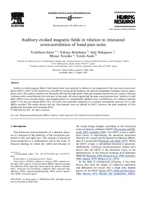 Pdf Auditory Evoked Magnetic Fields In Relation To Interaural Time Delay And Interaural