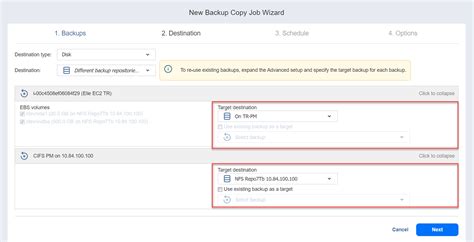 Backup Copy Job Wizard Destination