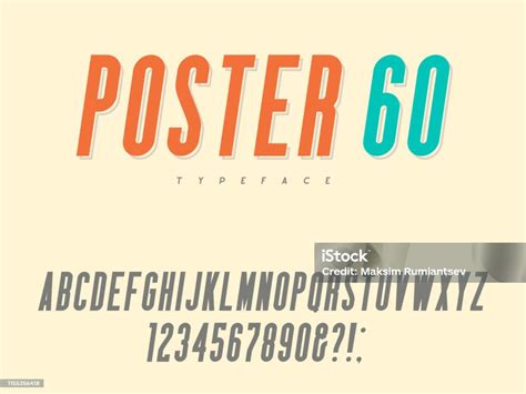 라틴어 대문자 알파벳 문자와 숫자입니다 레트로 포스터 글꼴입니다 벡터 일러스트 0명에 대한 스톡 벡터 아트 및 기타 이미지