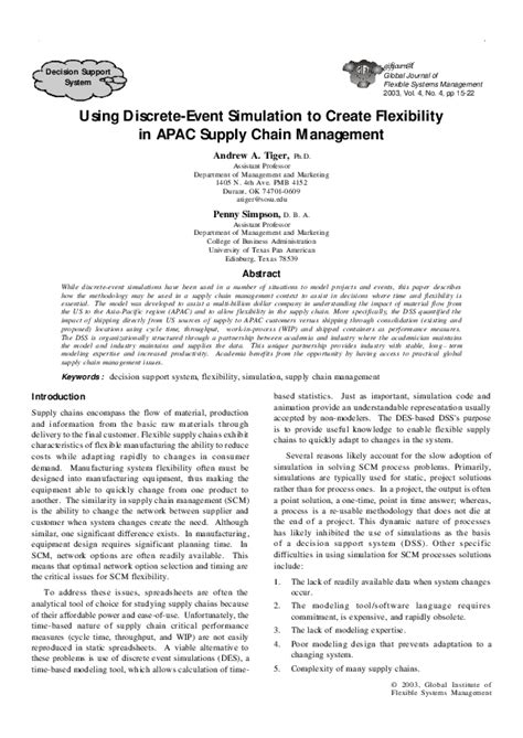 Pdf Using Discrete Event Simulation To Create Flexibility In Apac
