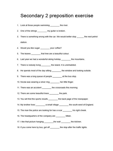 S2 Preposition Exercise 1 Pdf