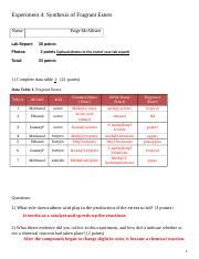 Lab Ester Synthesis Lab Report Docx Experiment Synthesis Of Fragrant Esters Name Paige