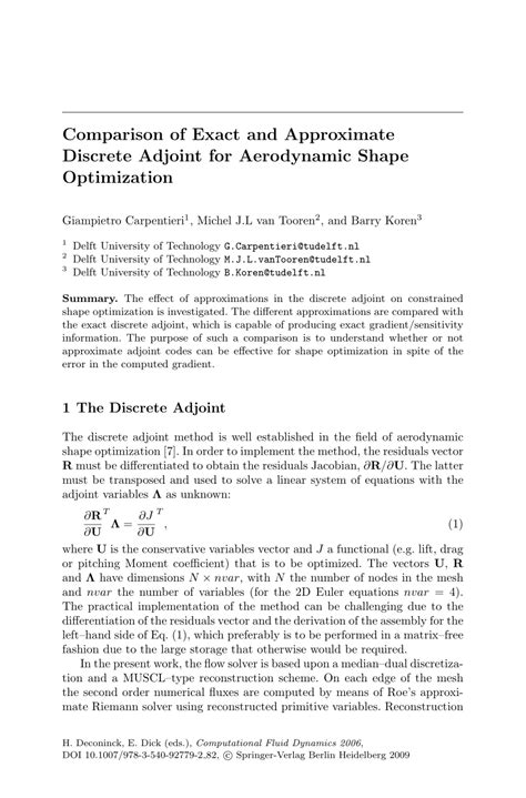 Pdf Comparison Of Exact And Approximate Discrete Adjoint For Aerodynamic Shape Optimization