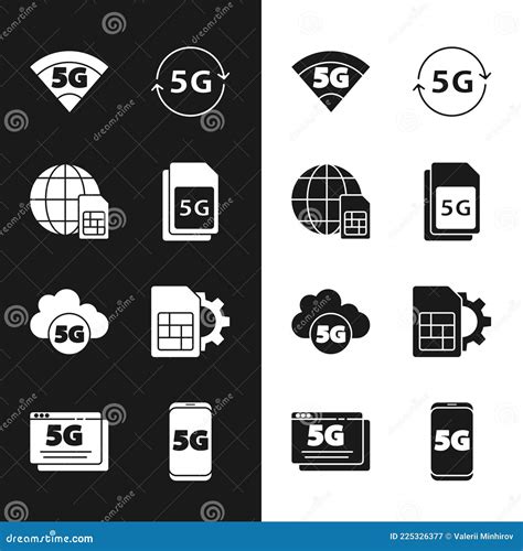 Set G Sim Card Globe Network Cloud Card Setting Mobile With And Icon Vector Stock