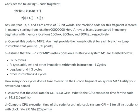 Solved Consider The Following C Code Fragment For I0