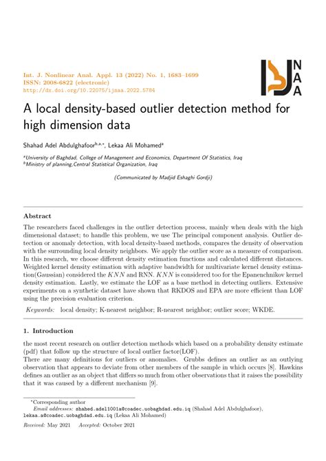 pdf a local density based outlier detection method for high dimension