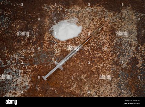 Syringe And Drugs On Dirty Rusty Background Injection Syringe Addiction Stock Photo Alamy