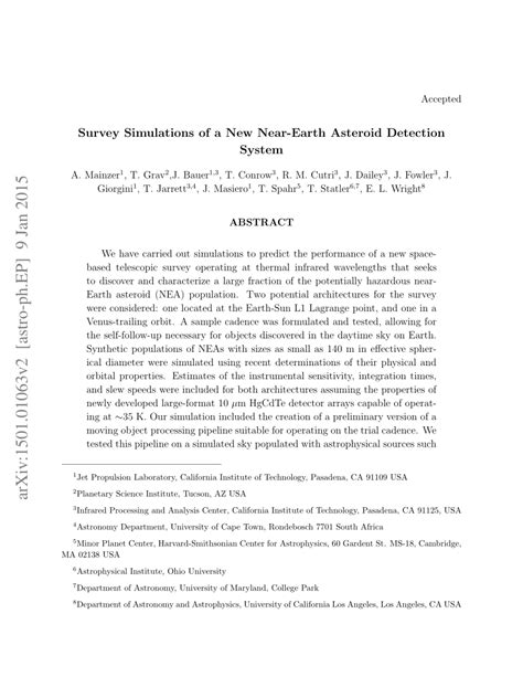 Pdf Survey Simulations Of A New Near Earth Asteroid Detection System