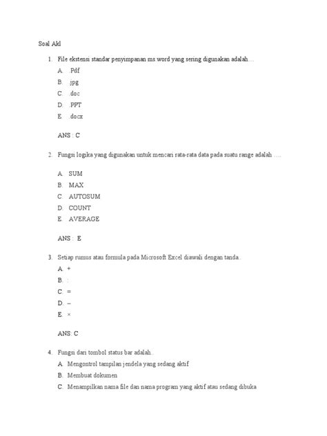 Soal Informatika Kelas 10 X Akl Umum Pdf