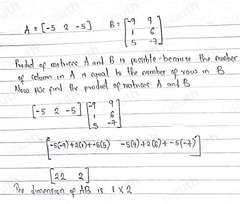 Solved Given The Following Matrices If Possible Determine Ab Identify The Dimensions Of The