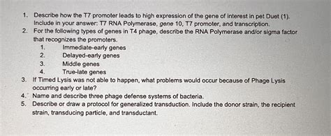 Solved 1 Describe How The T7 Promoter Leads To High