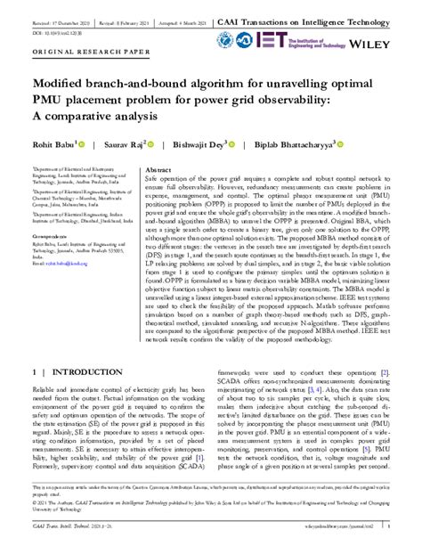 Pdf Modified Branch‐and‐bound Algorithm For Unravelling Optimal Pmu Placement Problem For