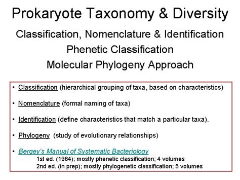 Prokaryote Taxonomy Diversity Classification Nomenclature Identification Phenetic Classification