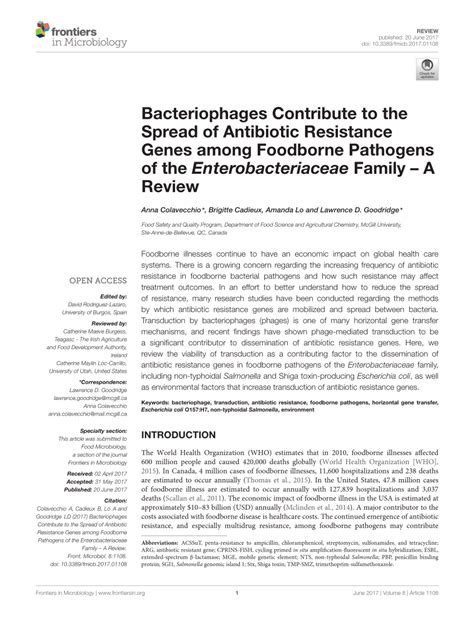 Pdf Bacteriophages Contribute To The Spread Of Antibiotic Resistance Genes Among Foodborne