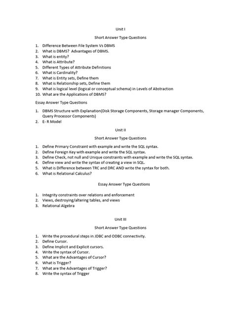 Important Questions Dbms Pdf Databases Sql