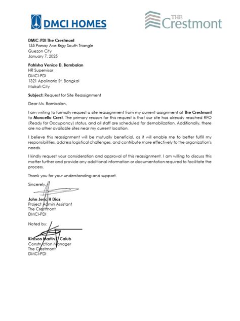 Request For Site Reassignment Pdf