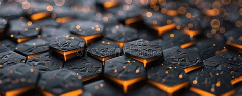 abstract black and gold hexagonal pattern with glowing highlights and