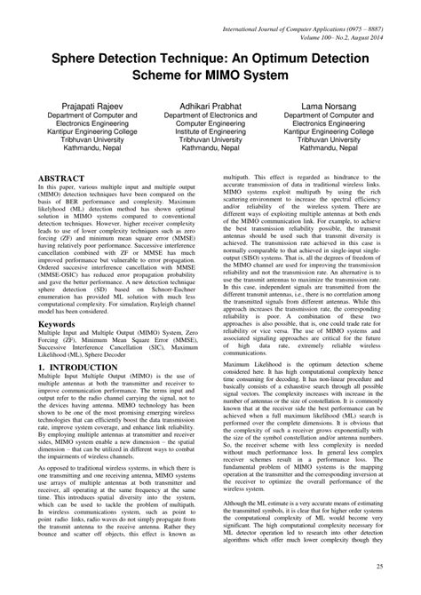 Pdf Sphere Detection Technique An Optimum Detection Scheme For Mimo System