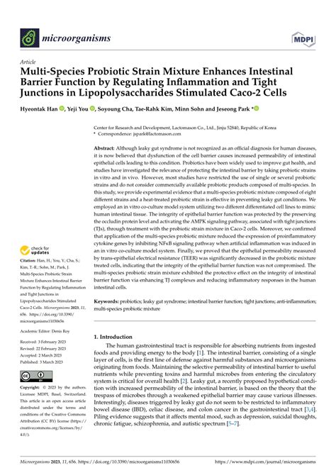 Pdf Multi Species Probiotic Strain Mixture Enhances Intestinal Barrier Function By Regulating