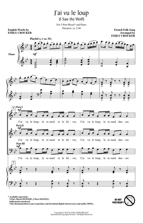 Jai Vu Le Loup I Saw The Wolf Arr Emily Crocker By French Folk