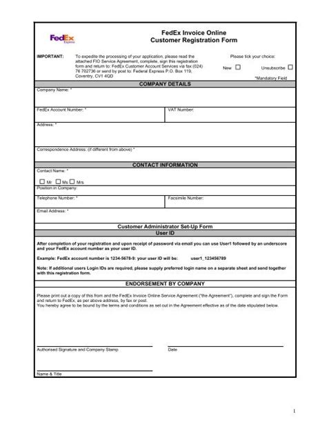 Fedex Invoice Online Registration Form