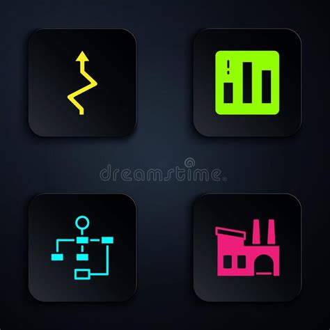 Set Factory Arrow Hierarchy Organogram Chart And Pie Infographic Black Square Button Stock