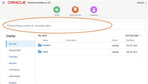 obiee in il obiee 12c and va playing with bi ask using the home search to create reports
