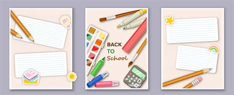 신학기 포스터 세트입니다 연필 수채화 그림 및 마커 학용품 및 액세서리 교육 및 학습 훈련 플랫 벡터 컬렉션 0명에 대한 스톡 벡터 아트 및 기타 이미지 Istock