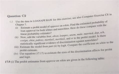 Question C2 Use The Data In Loanappraw For This