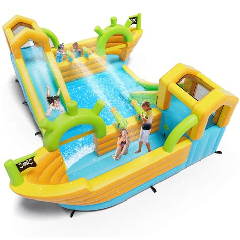 Ktaxon Inflatable Bounce House 2 Pirate Boat Giant Water Slide Bounce House W4 Water Cannons