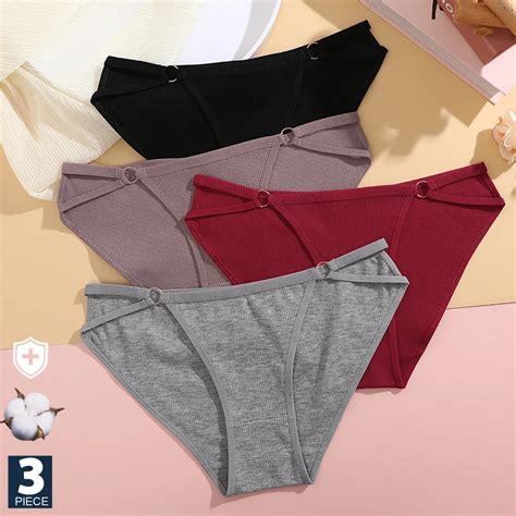 Finetoo 3pcs Set Women Cotton Panties Women Sexy Low Rise Briefs Female