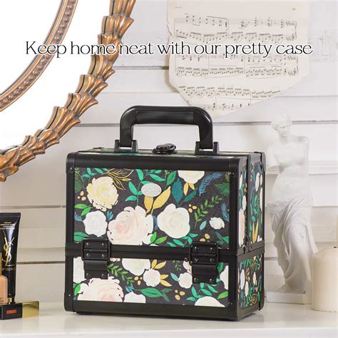 Joligrace Makeup Train Case Cosmetic Organizer Box Lockable With 3