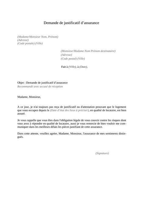 Demande de justificatif d assurance au locataire modèle gratuit