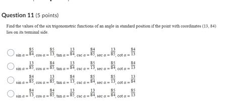 solved question 11 5 ﻿points find the values of the six