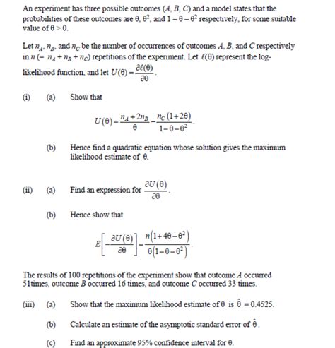 an experiment has three possible outcomes a b c