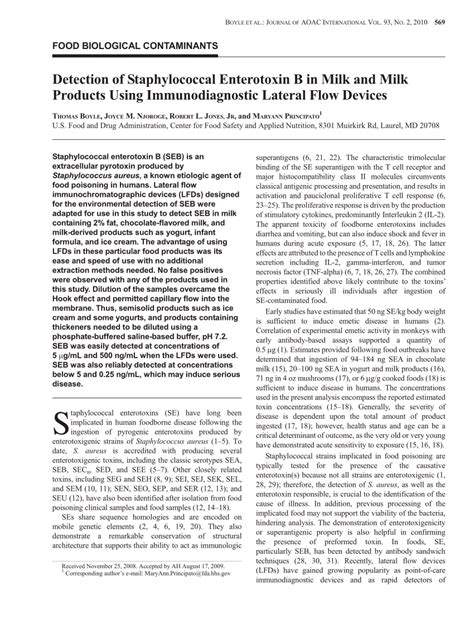 Pdf Detection Of Staphylococcal Enterotoxin B In Milk And Milk Products Using Immunodiagnostic