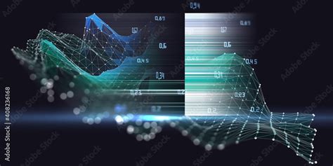 Abstract Background Polygonal Wave Grid With Data And Blurred Lines On