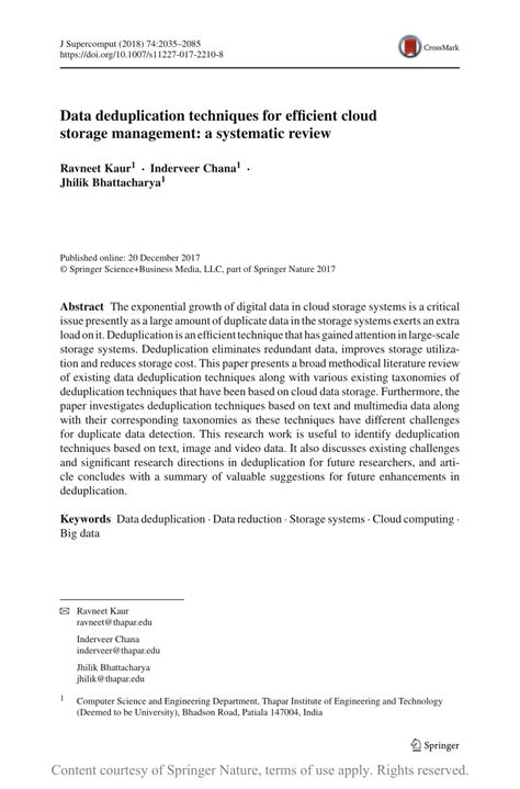 Data Deduplication Techniques For Efficient Cloud Storage Management A Systematic Review