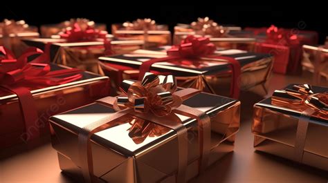 다양한 크기로 쌓인 반짝이는 크리스마스 선물 휴일 및 생일 선물의 래핑된 레드 골드 선물 상자 개념의 3d 렌더링 고화질 사진 사진 배경 일러스트 및 사진 무료 다운로드