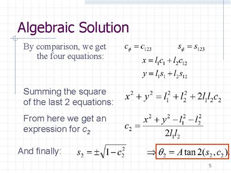 Algebraic Solution Consider A Link Manipulator We