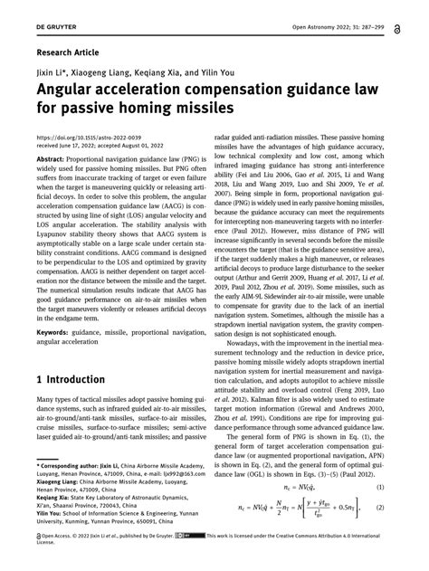 Pdf Angular Acceleration Compensation Guidance Law For Passive Homing