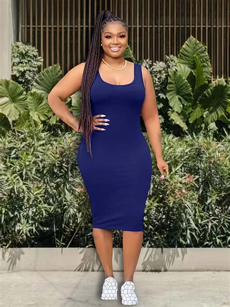 Plus Size Solid Round Neck Casual Tank Dress Nora Glam Chic