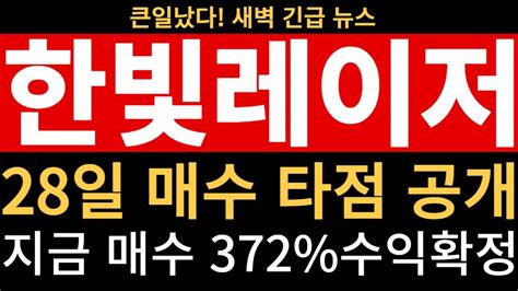 한빛레이저 새벽긴급뉴스 지금 매수하면 372 수익은 확정 됩니다 28일 매수타점공개 한빛레이저 한빛레이저주가전망