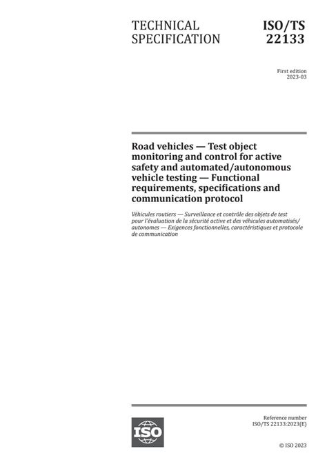 ISO TS 22133 2023 Road Vehicles Test Object Monitoring And Control For Active Safety And