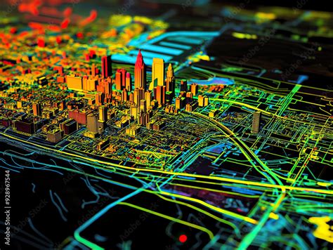 Technical Aerial Visual 3d Lidar Gis Aerial Map Satellite Scan Model Isolated Showing Newark