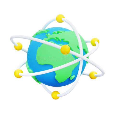 Yellow Spheres Rotate Around The Earth Satellites Fly In The Orbit Of Planet Stock Illustration