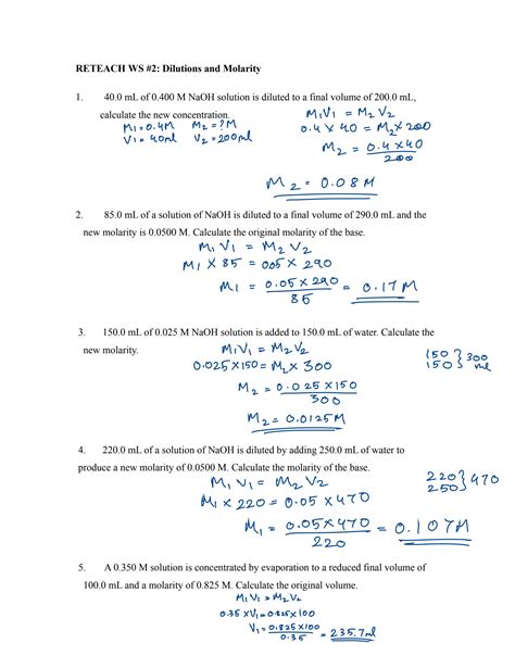 Titration Calculations Worksheet