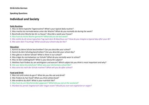Ab Initio Speaking Questions Topic Based Teaching Resources