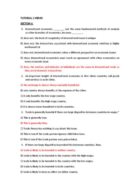 Tutorial 1 Memo Tut Memo Tutorial 1 Memo Section A International Economics Use The