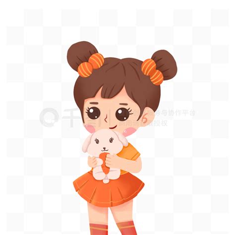可爱免抠元素 手绘小女孩抱着可爱小兔子玩偶免抠元素 素材免费下载 2000像素 Psd格式 编号40725690 千图网